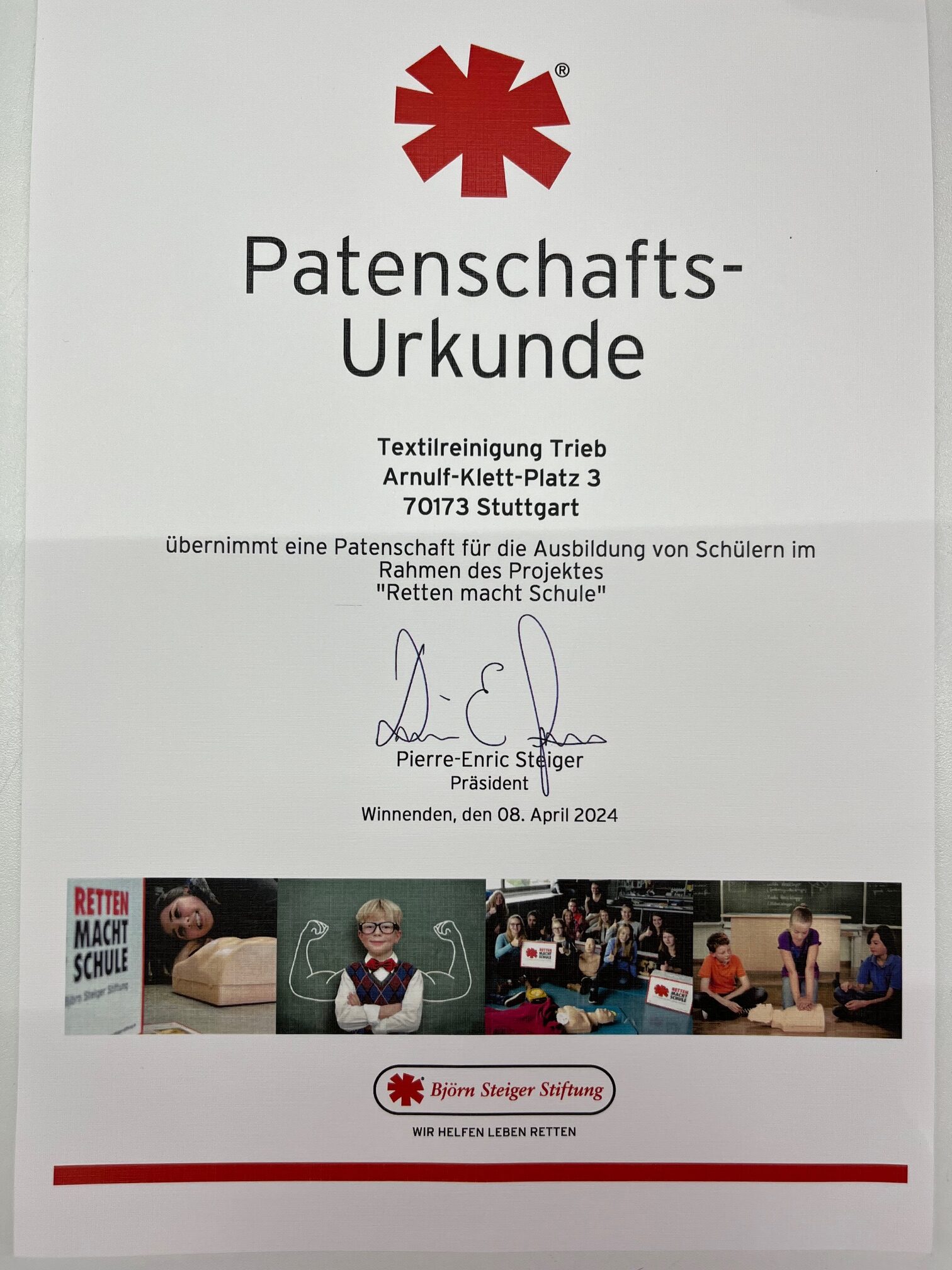 Paten von “Retten macht Schule” | Textilreinigung Trieb